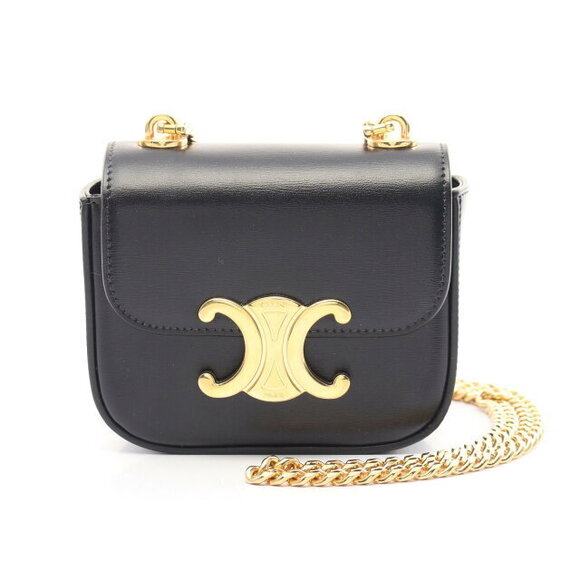 Celine | Bags | Celine Triomphe Chain Claude Shoulder Bag Black Leather ...